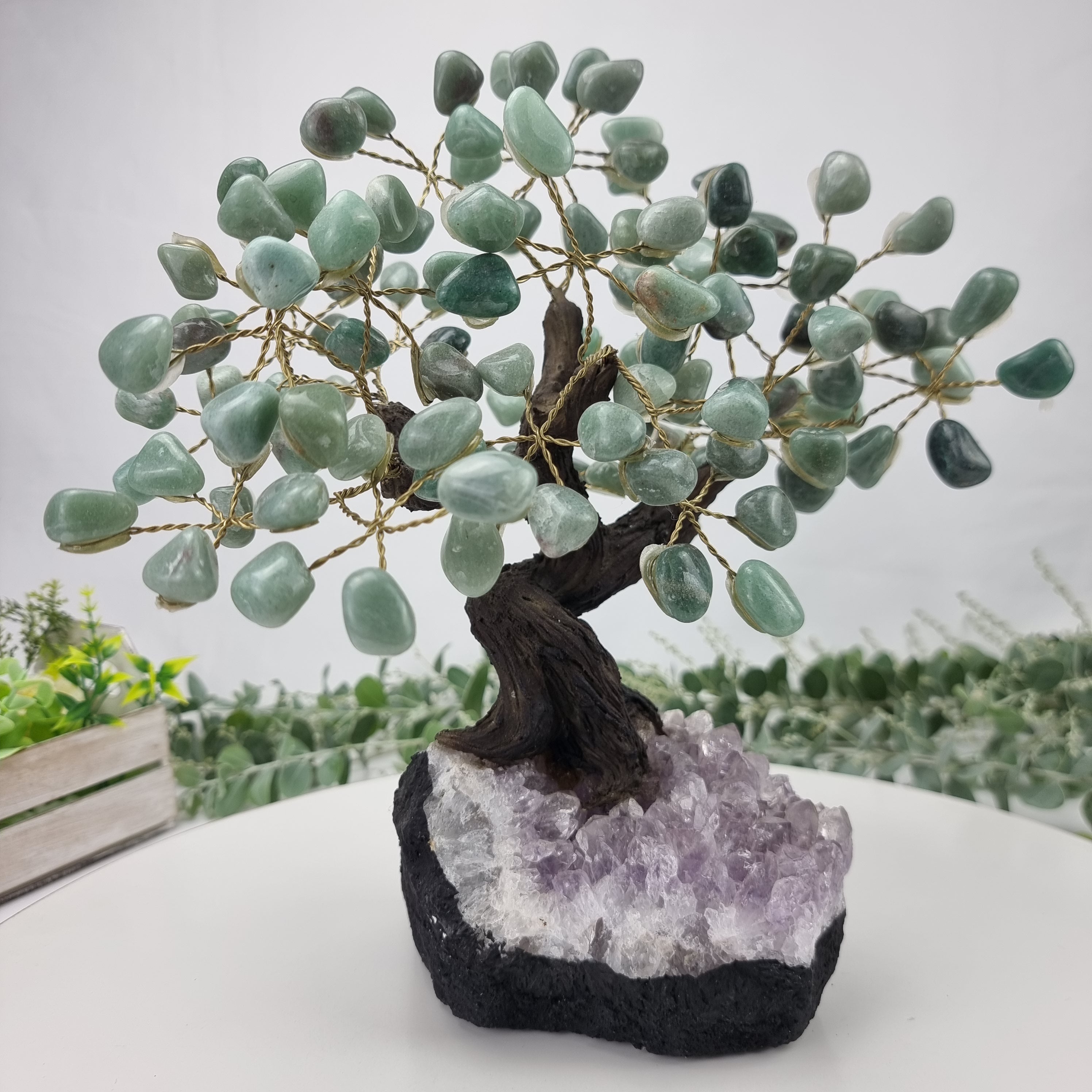 Árvore de QUARTZO VERDE Natural | 120 Pedras, 24 galhos | Base de Amet